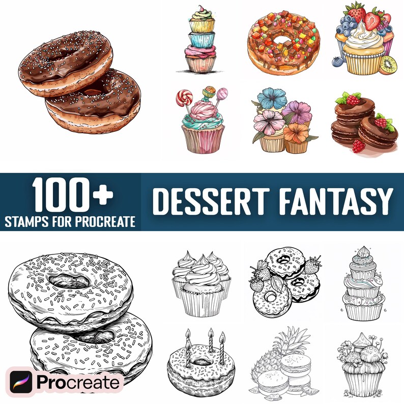 100 Dessert Fantasy Procreate Stamps, Brushes for Procreate, Instant Digital Download - Etsy