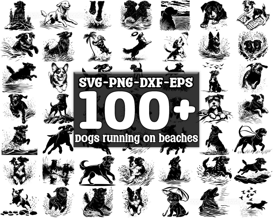 Dogs Running on Beaches SVG Bundle, Set of 100, Instant Digital ...