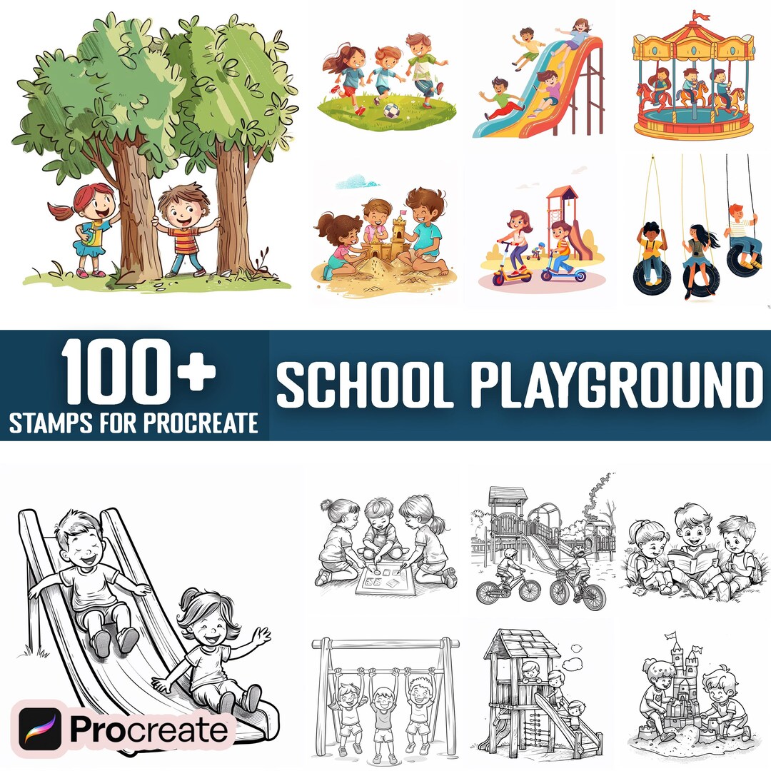 100+ School Playground Procreate Stamps, Brushes for Procreate, Instant ...