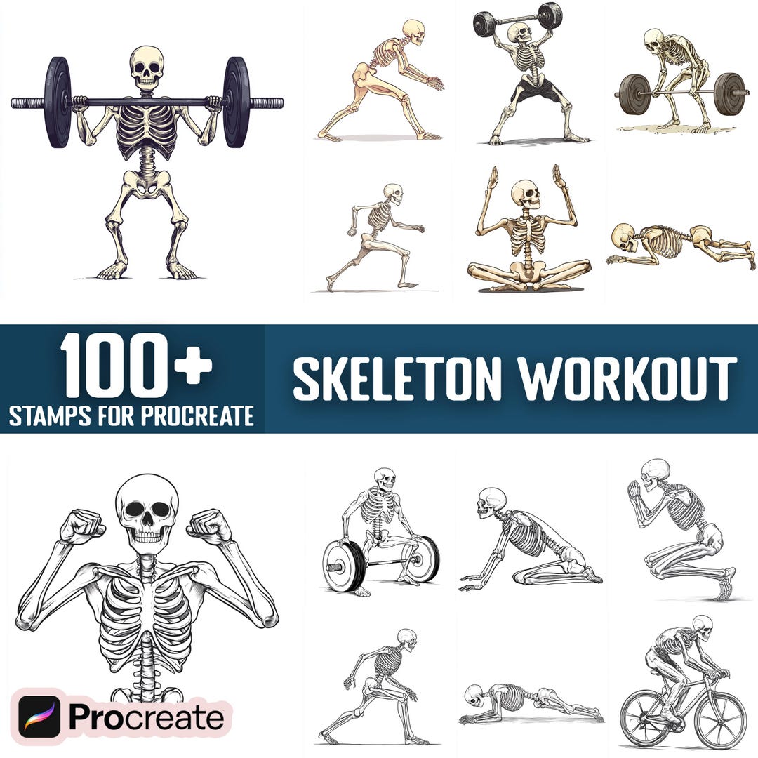 100+ Skeleton Workout Procreate Stamps, Brushes for Procreate, Instant ...
