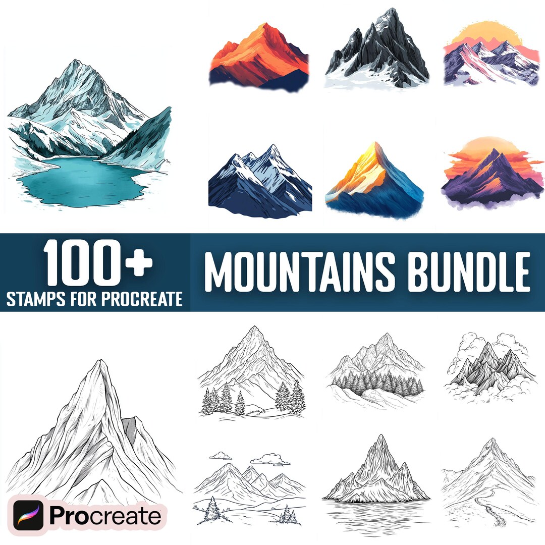 100+ Mountain Procreate Stamps, Brushes for Procreate, Instant Digital ...