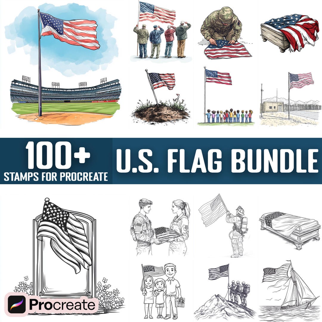 100+ US Flag Procreate Stamps, Brushes for Procreate, Instant Digital ...