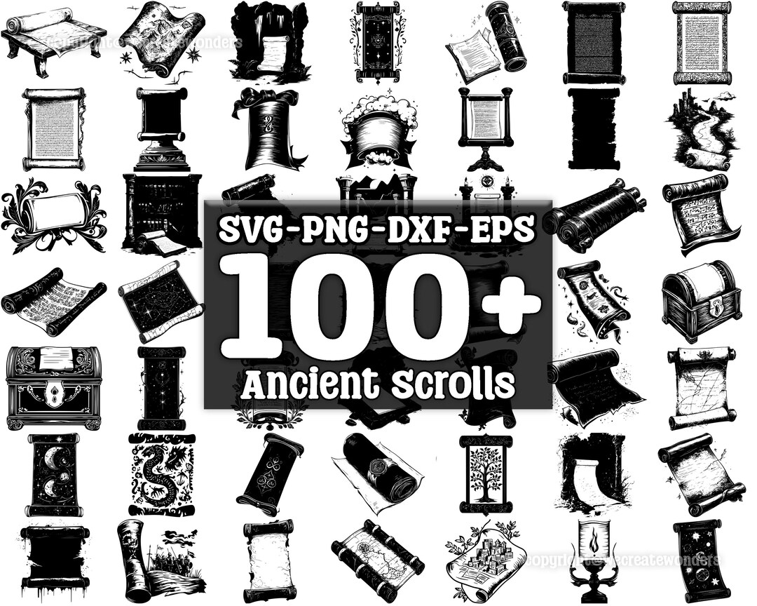 Ancient Scrolls SVG Bundle, Set of 100, Instant Digital Download, Png ...
