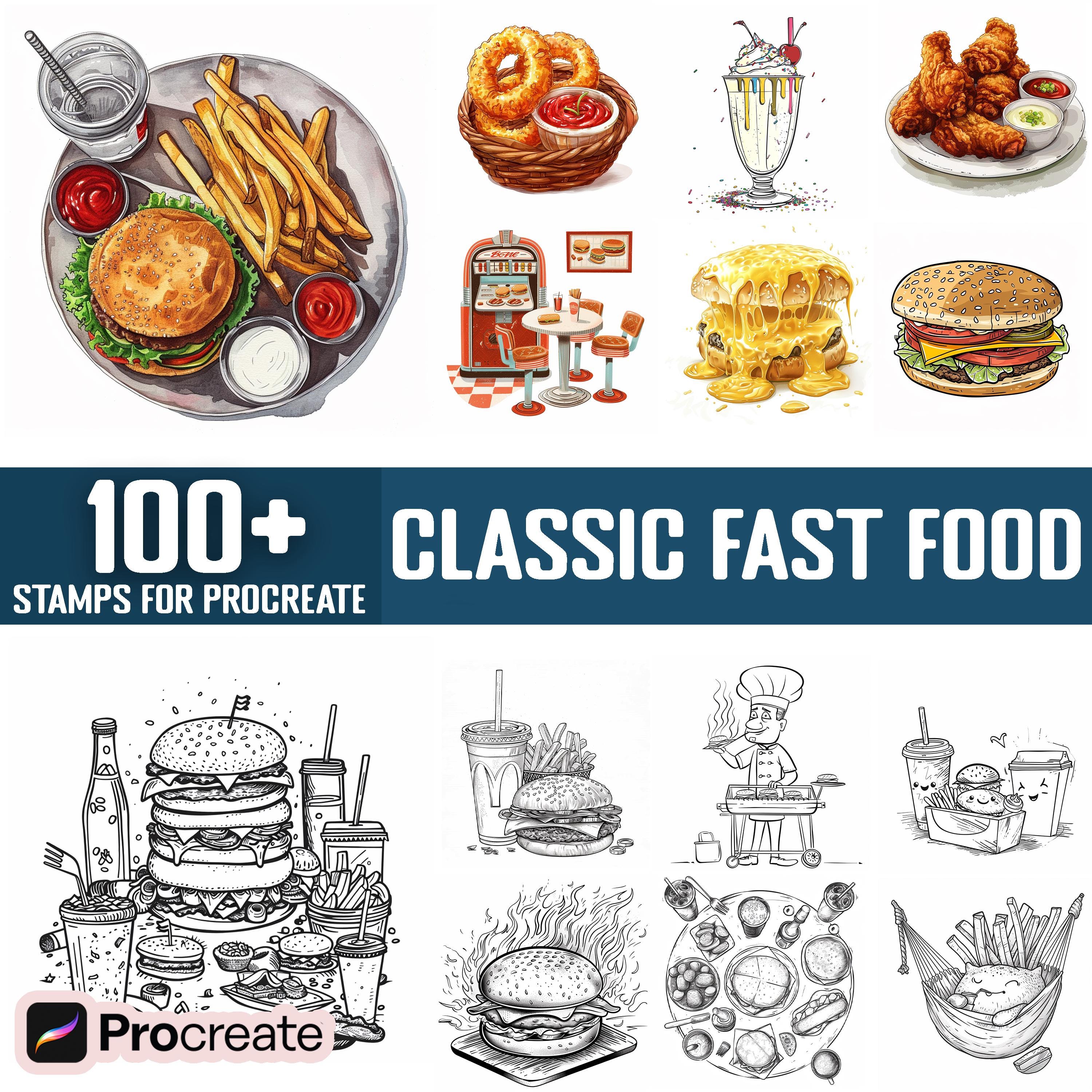 100+ Classic Fast Food Procreate Stamps, Brushes for Procreate, Instant ...