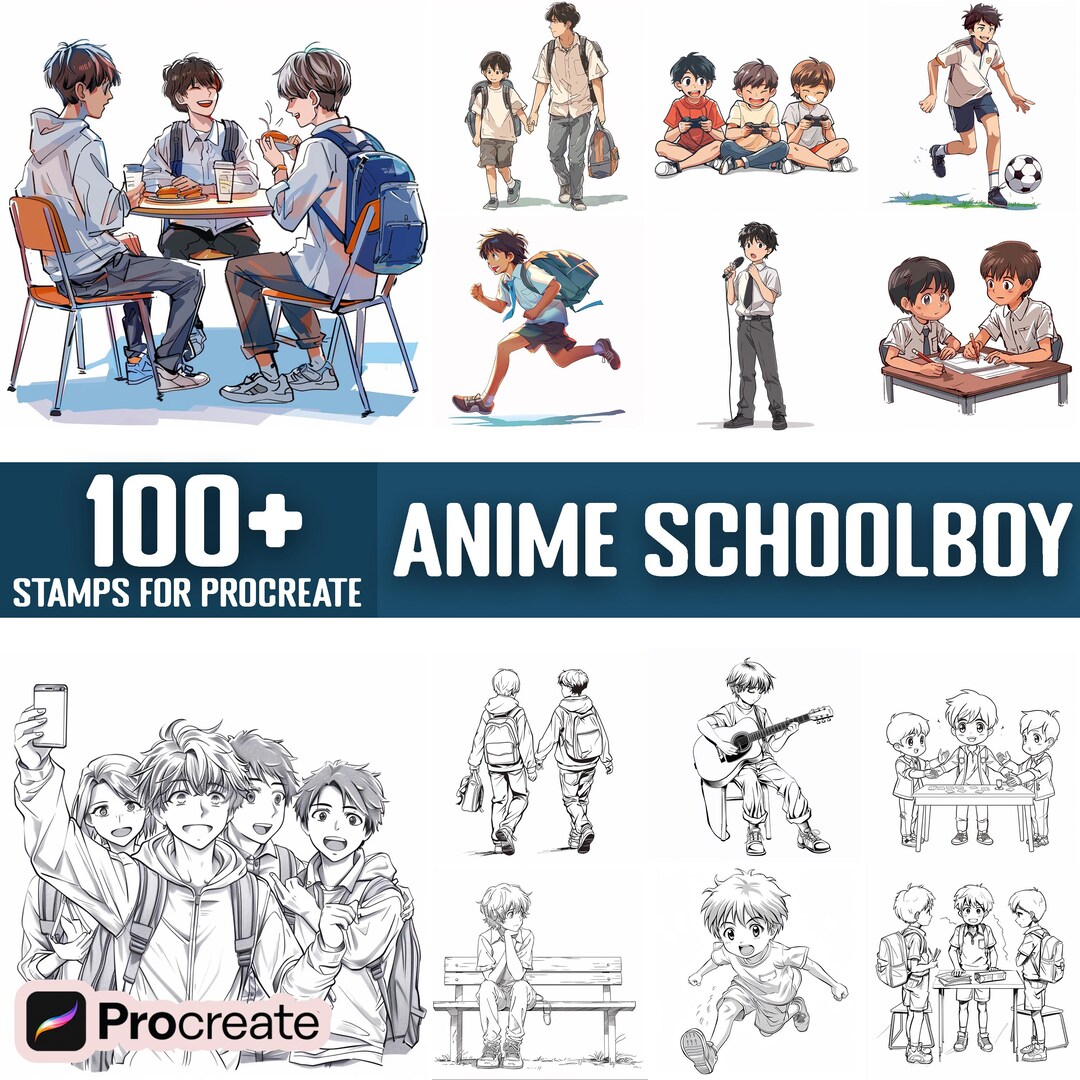 100+ Anime School Boy Procreate Stamps, Brushes for Procreate, Instant ...