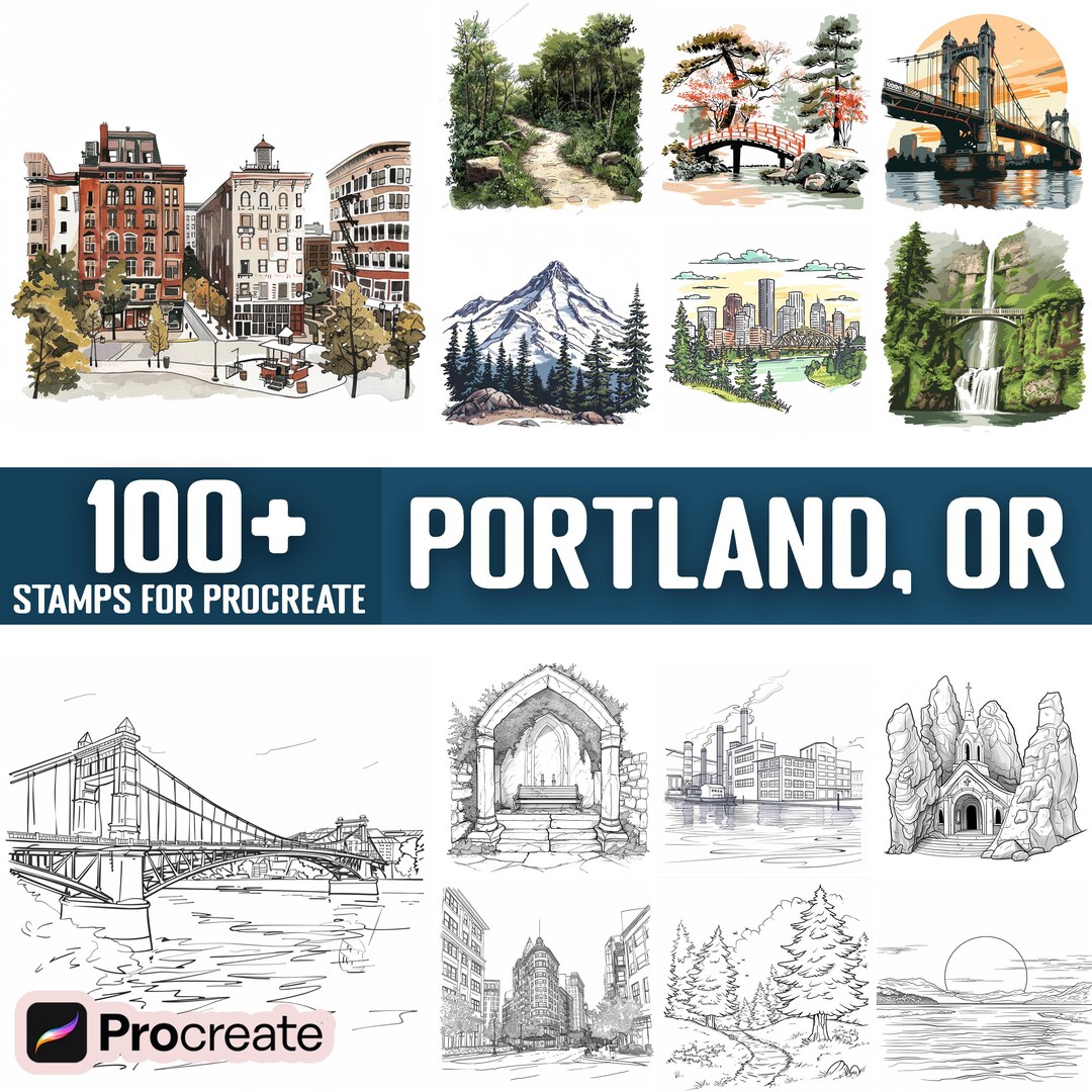 100+ Portland, Oregon Procreate Stamps, Brushes for Procreate, Instant ...