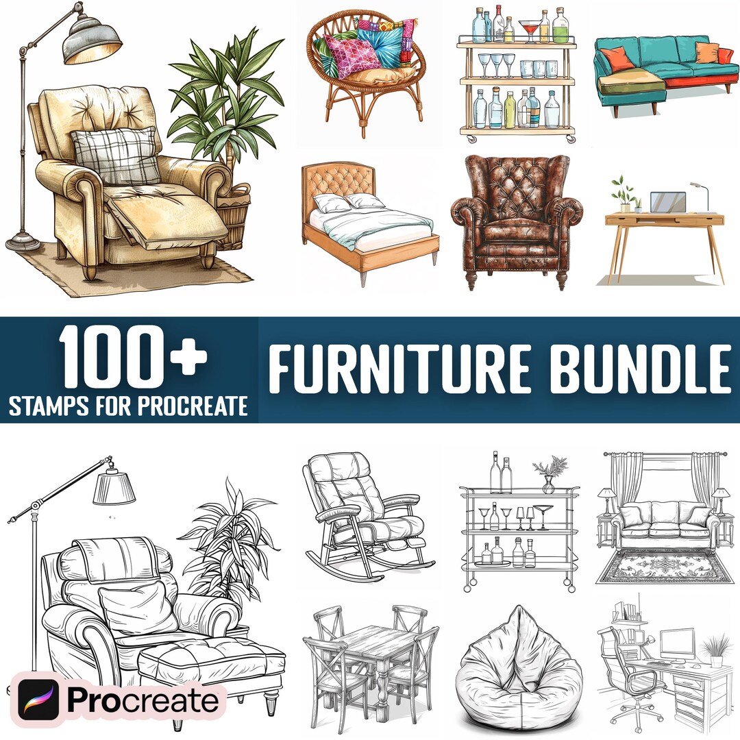 100+ Furniture Procreate Stamps, Brushes for Procreate, Instant Digital ...