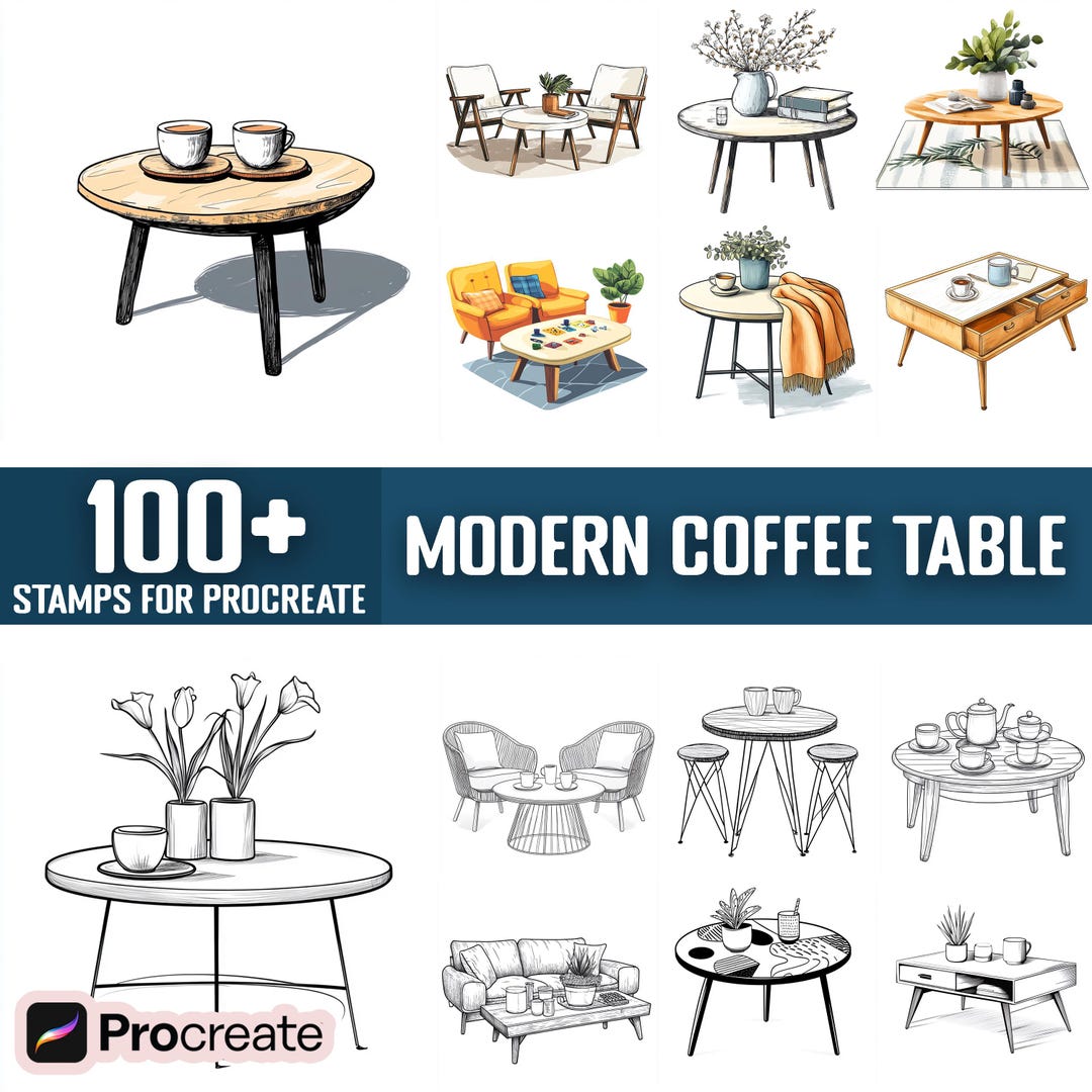 100 Modern Coffee Table Procreate Stamps, Brushes for Procreate ...