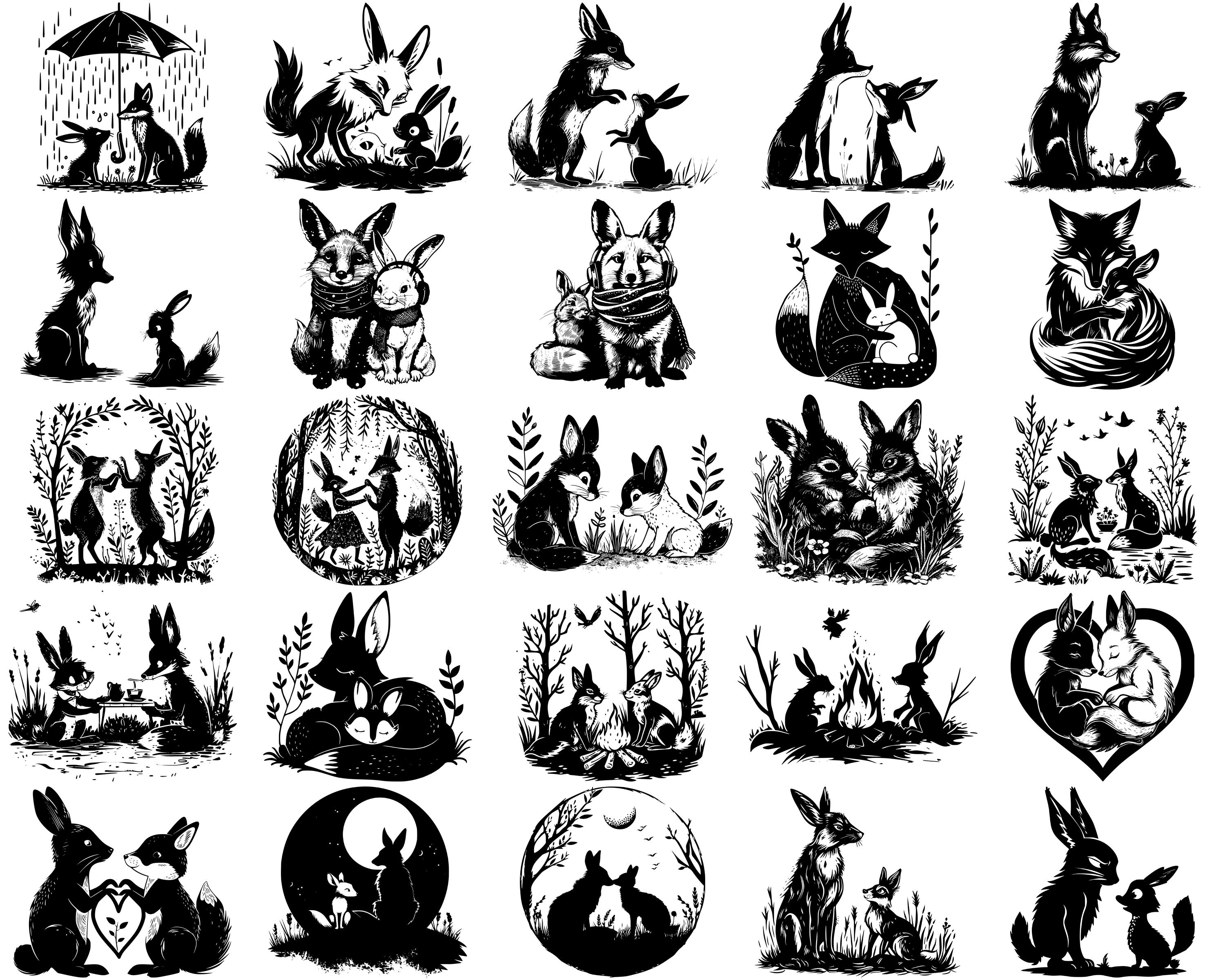 Fox and Rabbit Inspirations SVG Bundle, Set of 100, Instant Digital ...