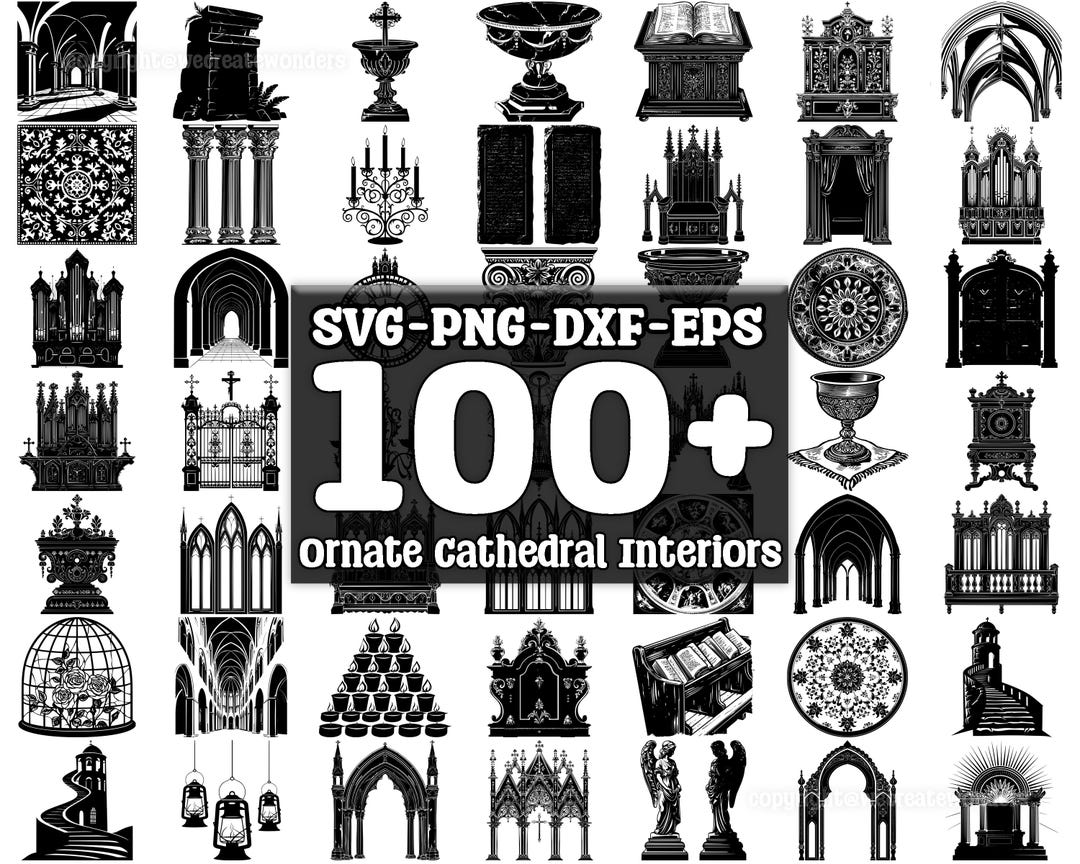 Ornate Cathedral Interiors SVG Bundle, Set of 100, Instant Digital ...