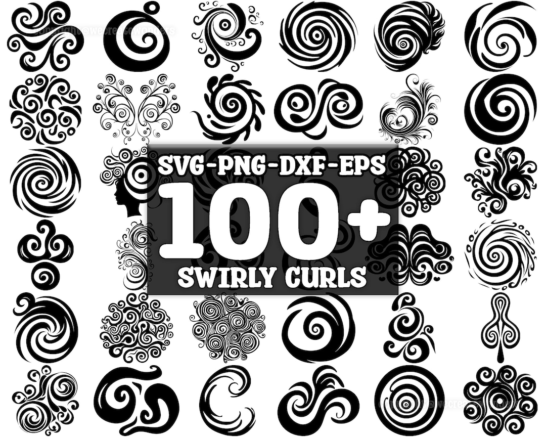 Swirly Curls SVG Bundle, Set of 100, Instant Digital Download, Png, Svg ...