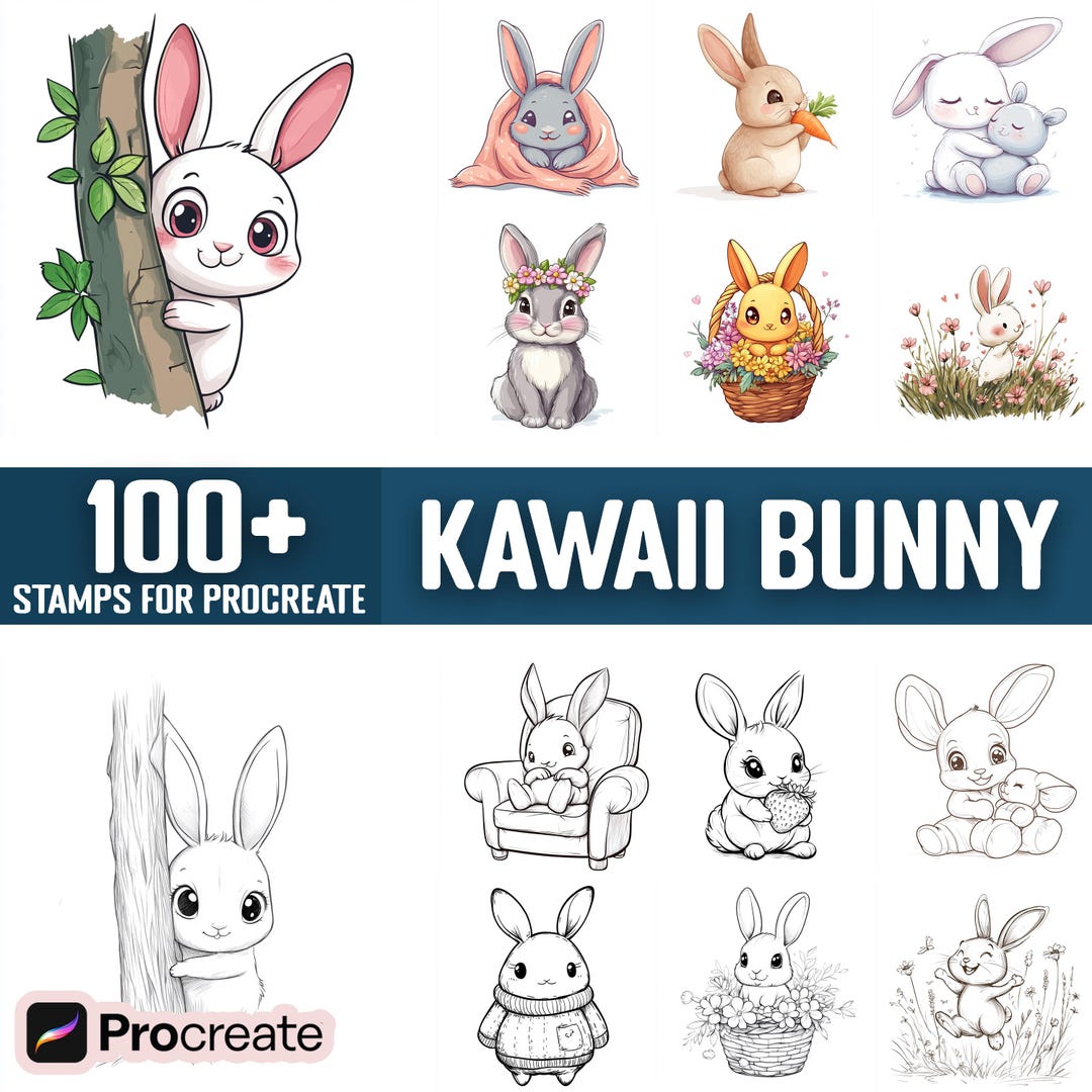 100+ Kawaii Bunny Procreate Stamps, Brushes for Procreate, Instant ...