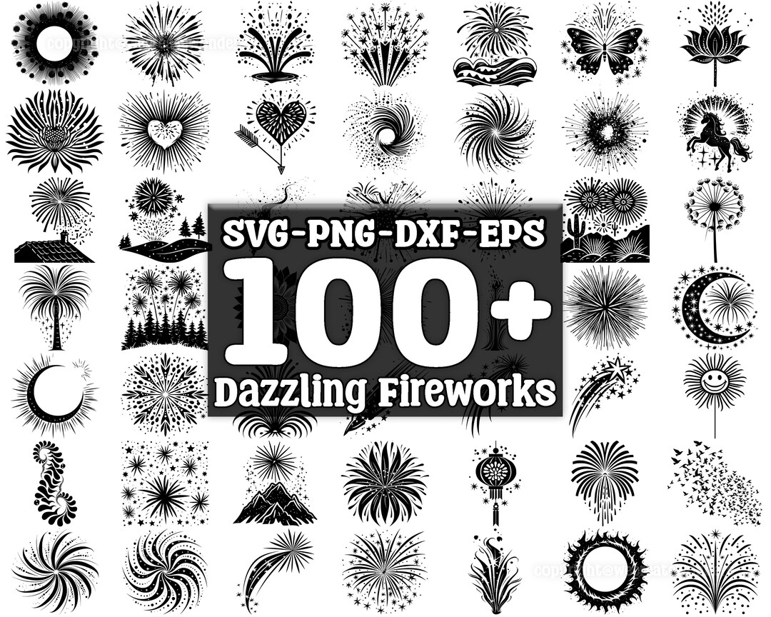 Dazzling Fireworks SVG Bundle, Set of 100, Instant Digital Download ...