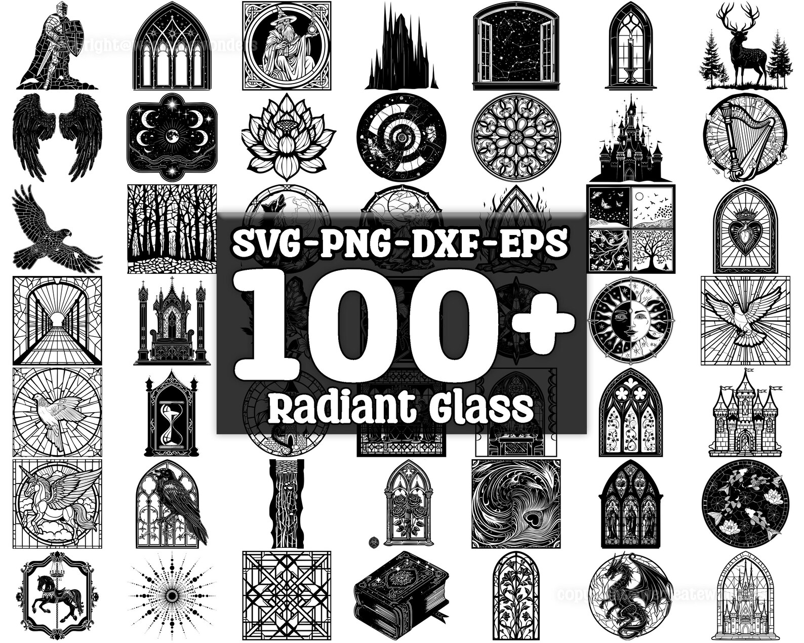 Radiant Glass SVG Bundle, Set of 100, Instant Digital Download, Png ...