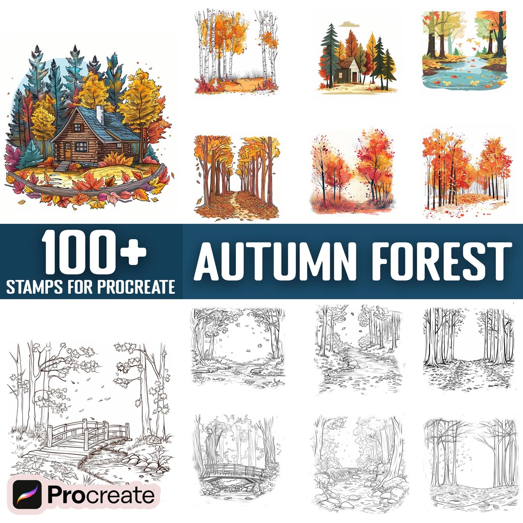 100+ Autumn Forest Procreate Stamps, Brushes for Procreate, Instant ...
