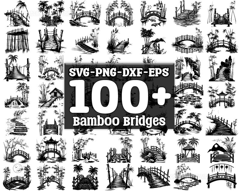 Puentes de bambú SVG (100 unidades), descarga digital instantánea (PNG ...