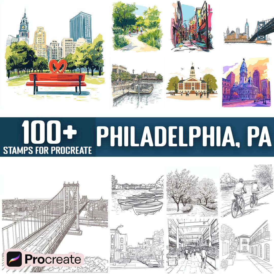 100+ Philadelphia, PA Procreate Stamps, Brushes for Procreate, Instant ...