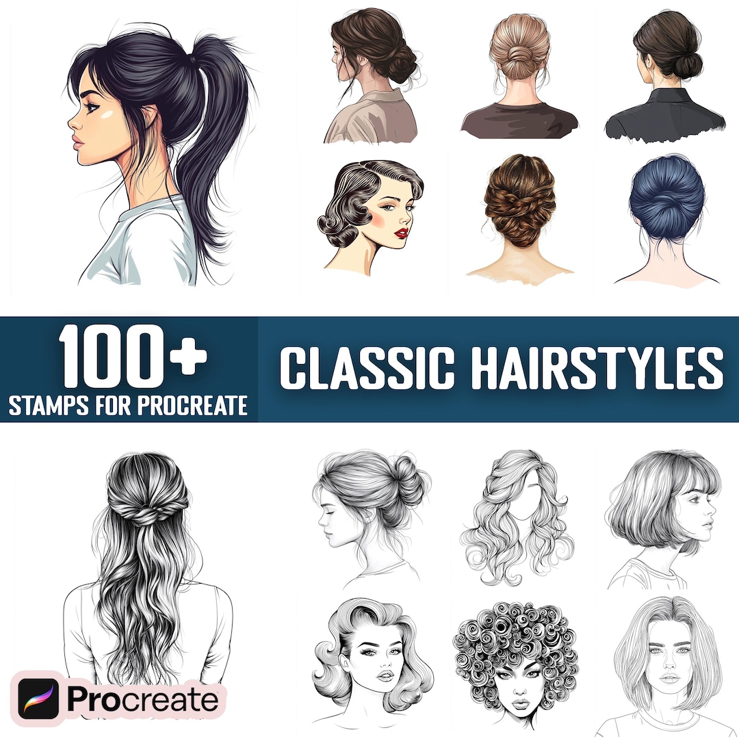 100+ Classic Hairstyles Procreate Stamps, Brushes for Procreate ...