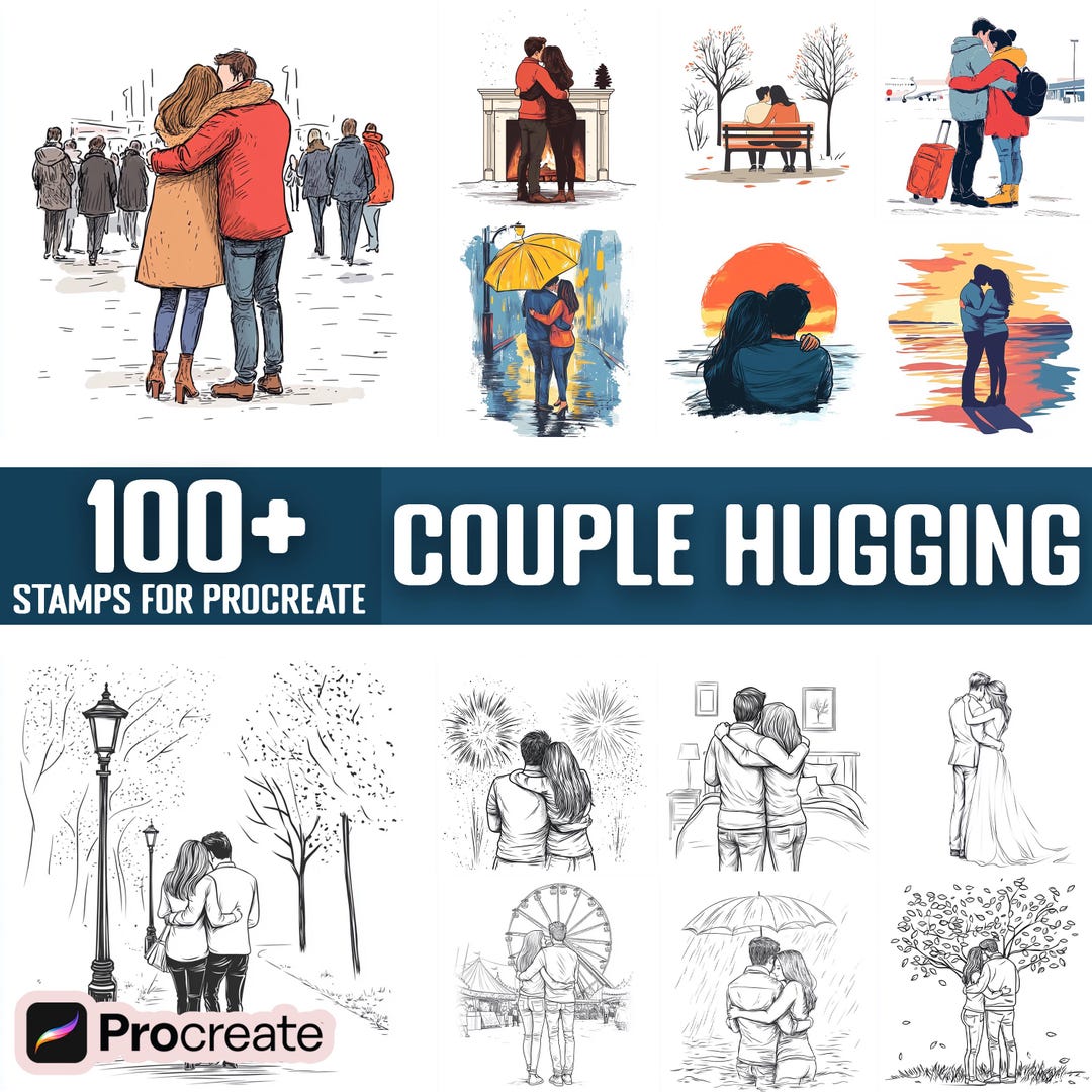 100+ Couple Hugging Procreate Stamps, Brushes for Procreate, Instant ...