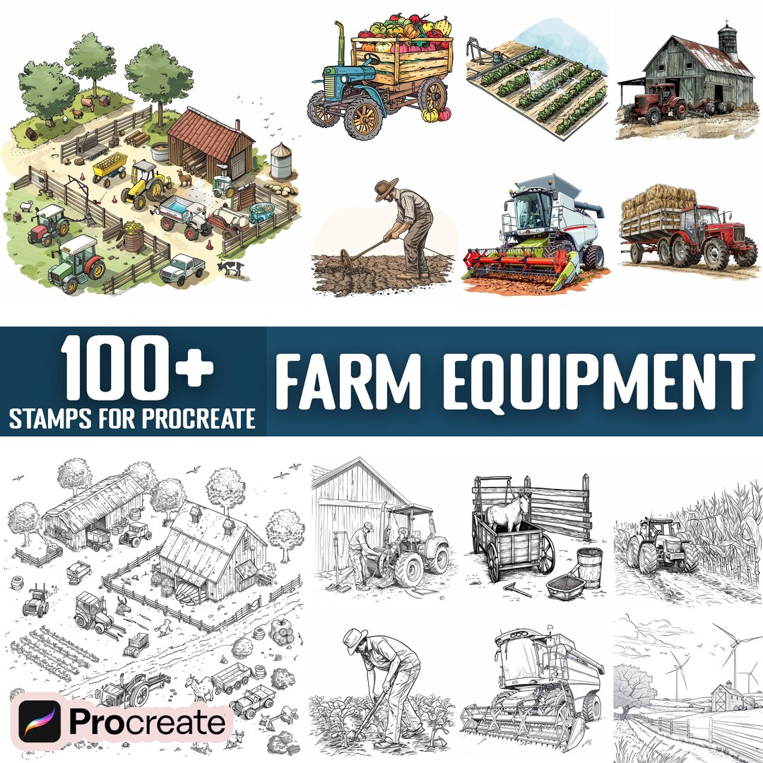 100+ Farm Equipments Procreate Stamps, Brushes for Procreate, Instant ...