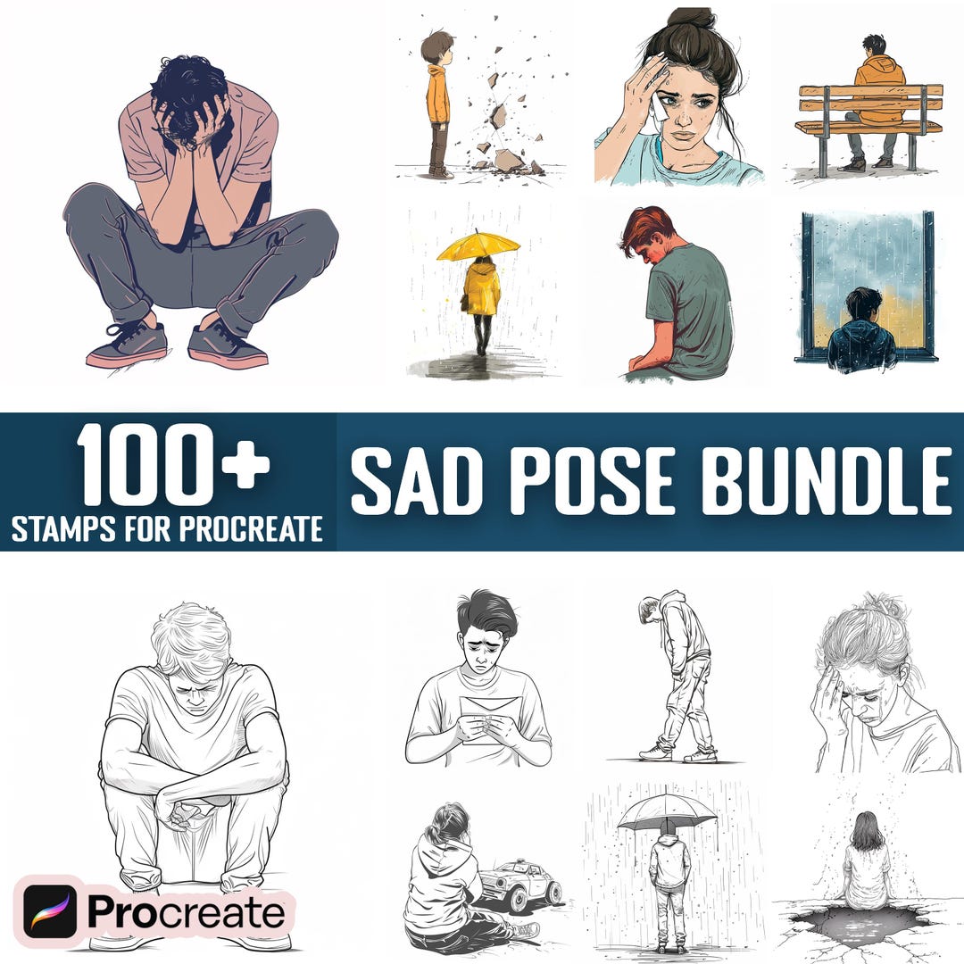 100+ Sad Pose Procreate Stamps, Brushes for Procreate, Instant Digital ...