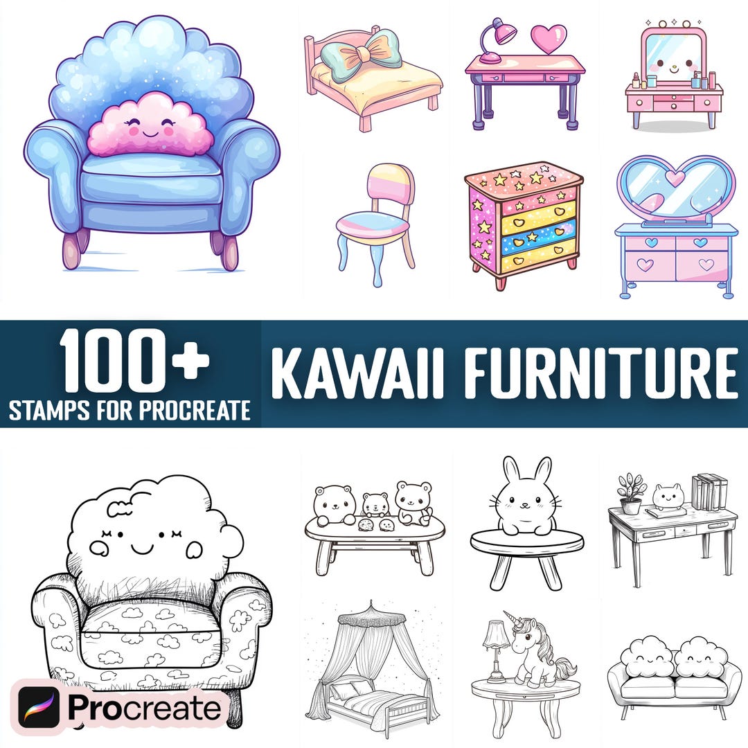 100+ Kawaii Furniture Procreate Stamps, Brushes for Procreate, Instant ...