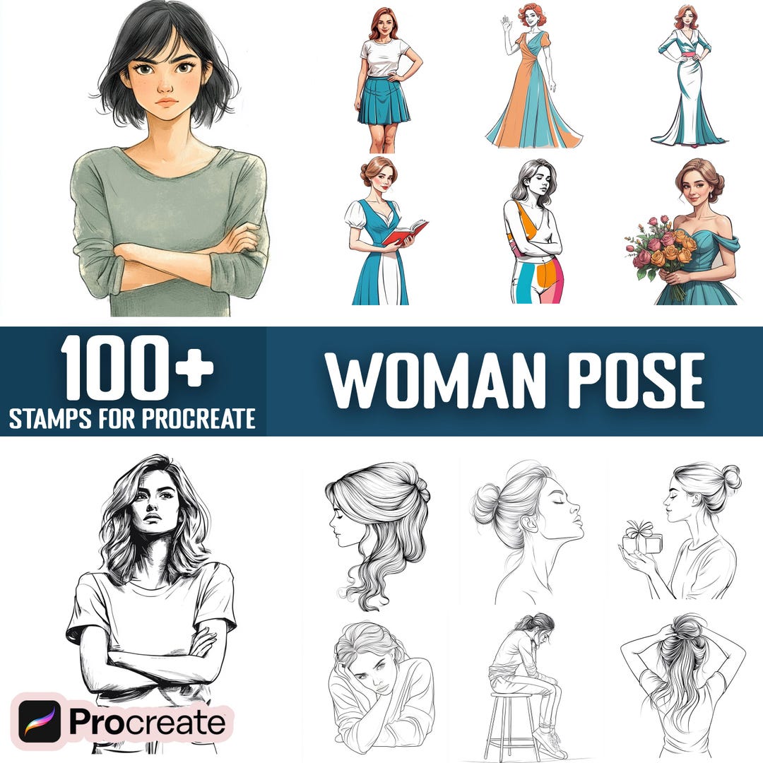 100+ Woman Pose Procreate Stamps, Brushes for Procreate, Instant ...