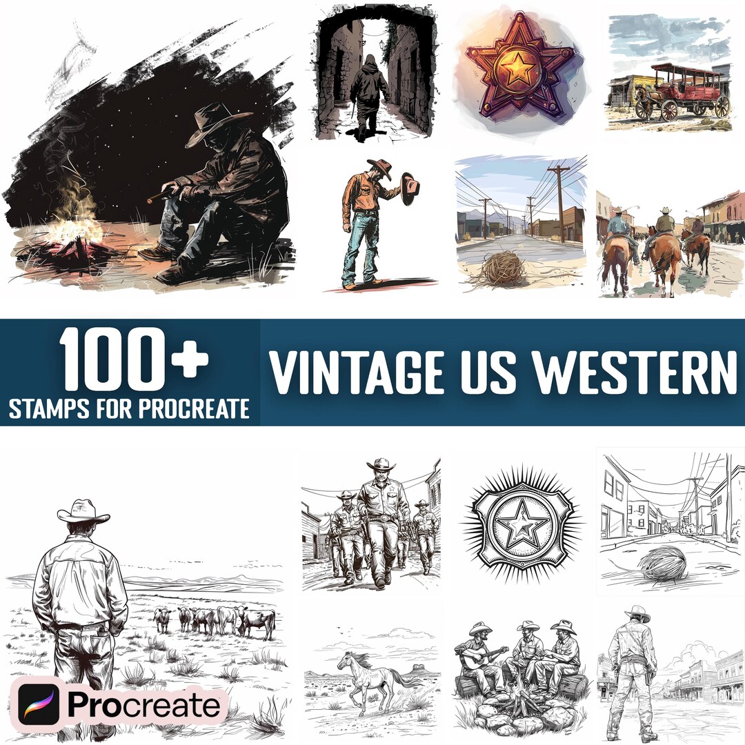 100+ Vintage US Western Procreate Stamps, Brushes for Procreate ...