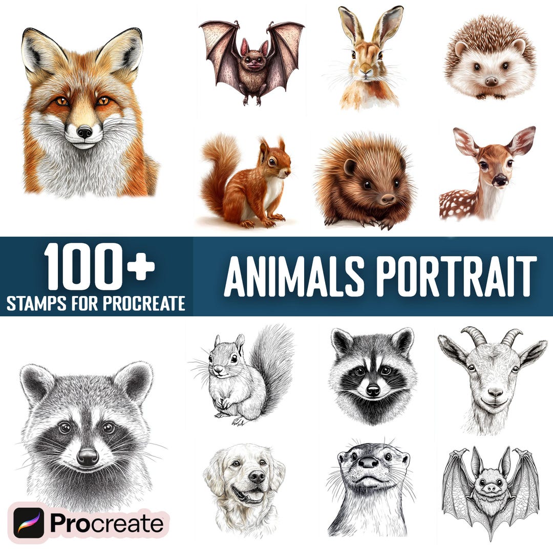 100+ Animals Portrait Procreate Stamps, Brushes for Procreate, Instant ...