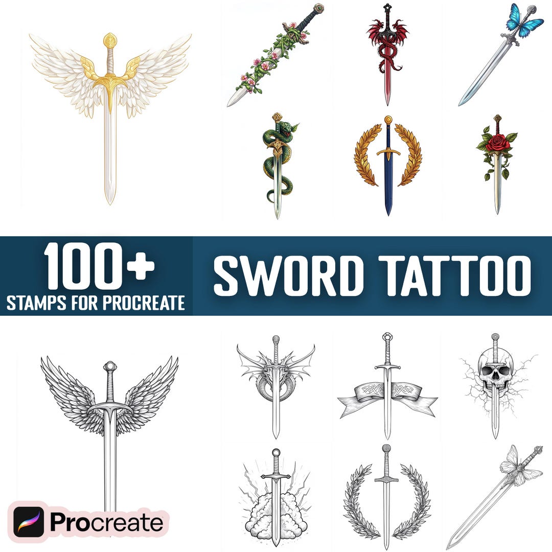 100+ Sword Tattoo Procreate Stamps, Brushes for Procreate, Instant ...