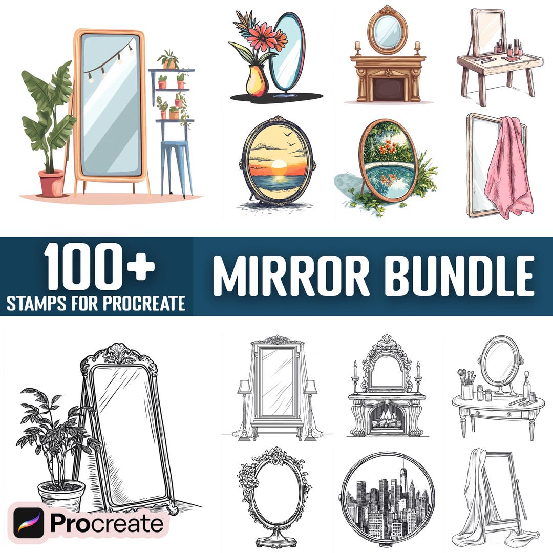100+ Mirror Bundle Procreate Stamps, Brushes for Procreate, Instant ...