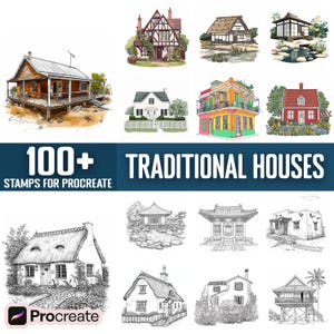 100+ Traditional Houses Procreate Stamps, Brushes for Procreate ...