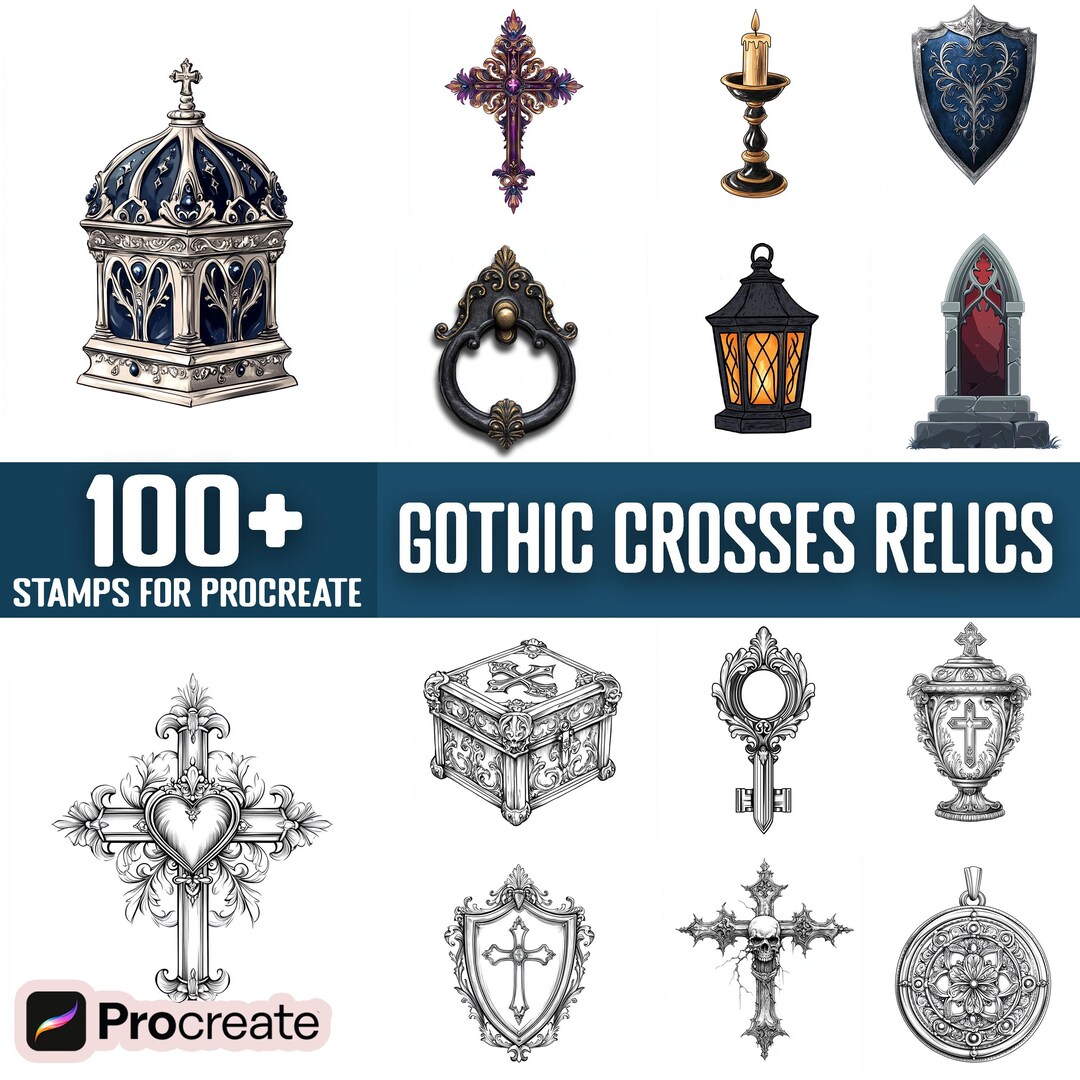 100+ Gothic Crosses Relics Procreate Stamps, Brushes for Procreate ...