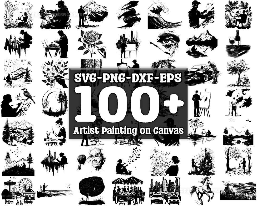 Artist Painting on Canvas SVG Bundle, Set of 100, Instant Digital ...