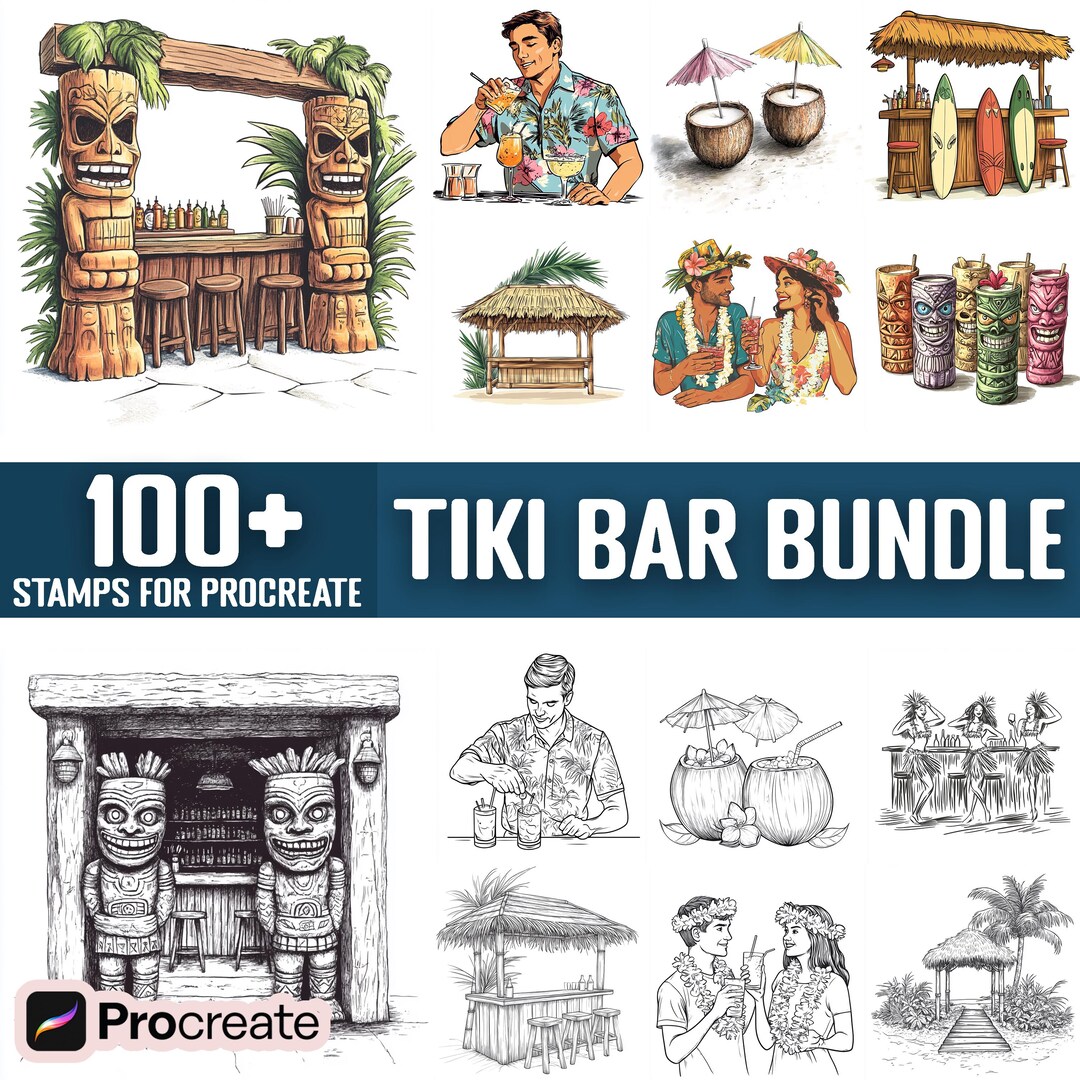 100+ Tiki Bar Scene Procreate Stamps, Brushes for Procreate, Instant ...