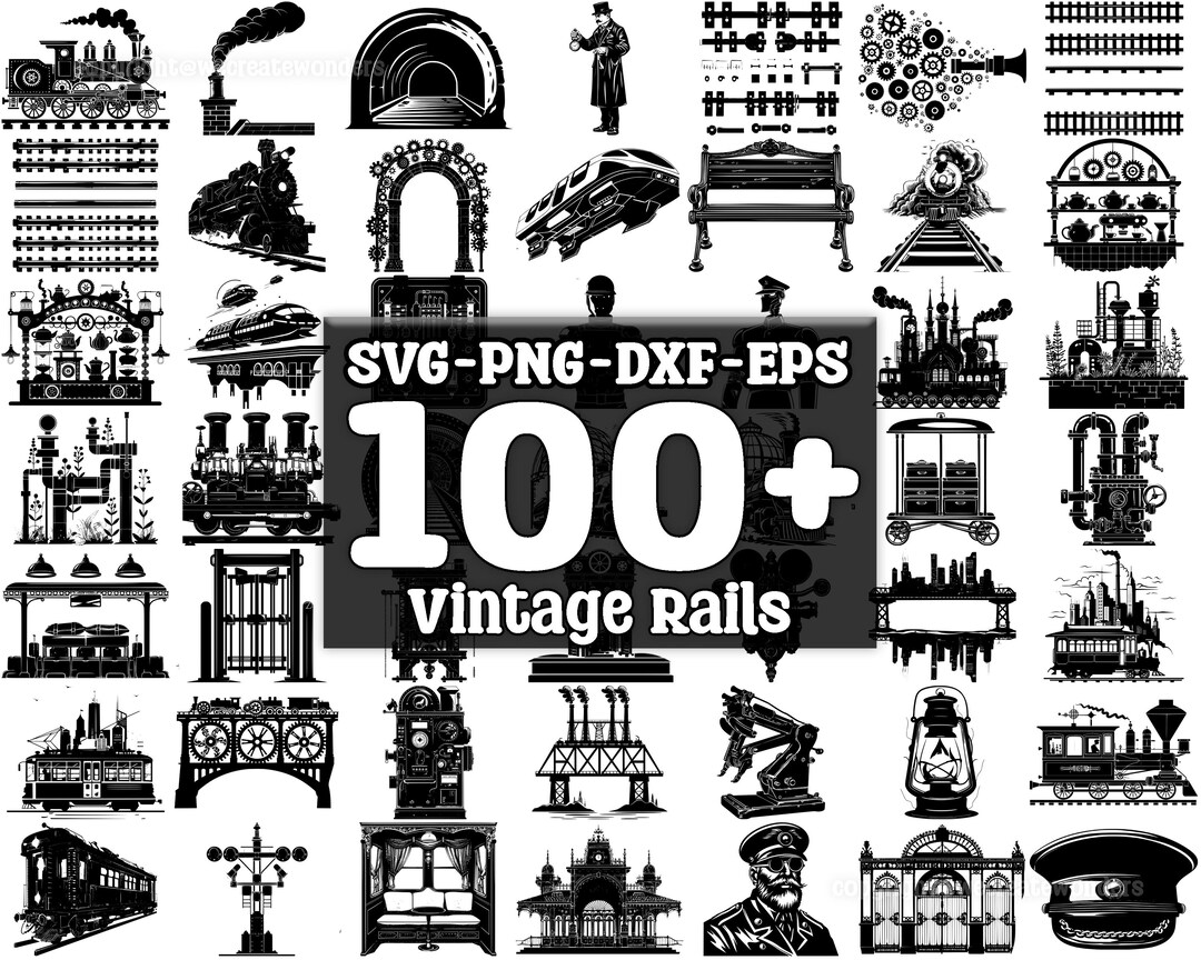 Vintage Rails SVG Bundle, Set of 100, Instant Digital Download, Png ...