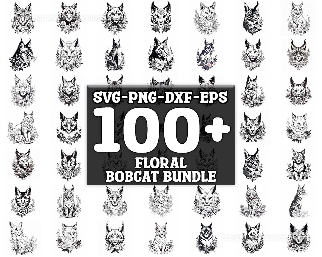 Floral Bobcat SVG Bundle, Set of 100, Instant Digital Download, Png ...