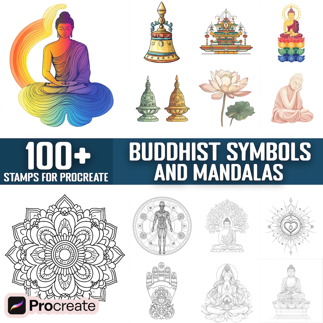 100+ Buddhist Symbols and Mandalas Procreate Stamps, Brushes for ...