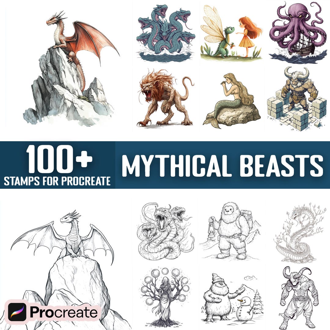 100+ Mythical Beasts Procreate Stamps, Brushes for Procreate, Instant ...