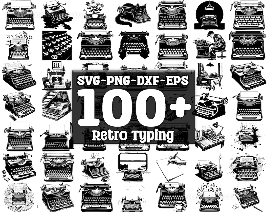 Retro Typing SVG Bundle, Set of 100, Instant Digital Download, Png, Svg ...