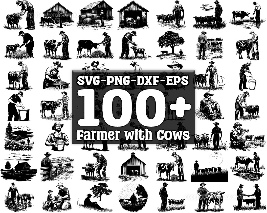 Farmer With Cows SVG Bundle, Set of 100, Instant Digital Download, Png ...