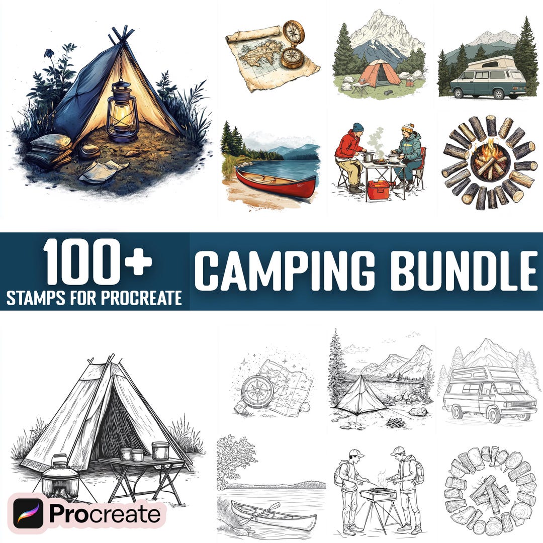 100+ Camping Scene Procreate Stamps, Brushes for Procreate, Instant ...
