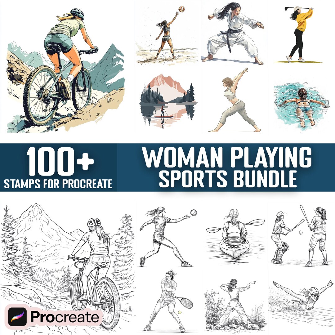 100+ Woman Playing Sports Procreate Stamps, Brushes for Procreate ...