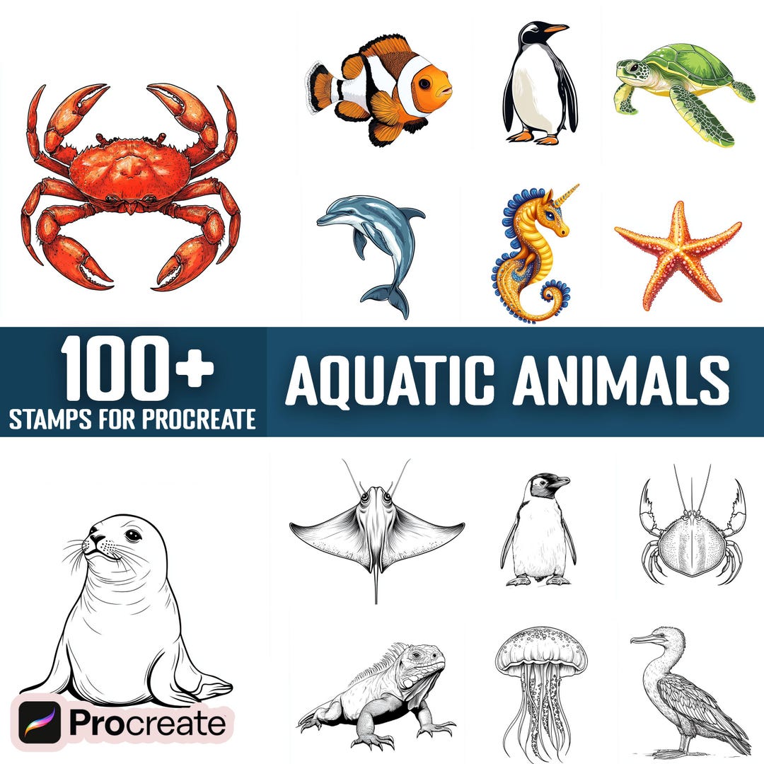 100+ Aquatic Animals Procreate Stamps, Brushes for Procreate, Instant ...