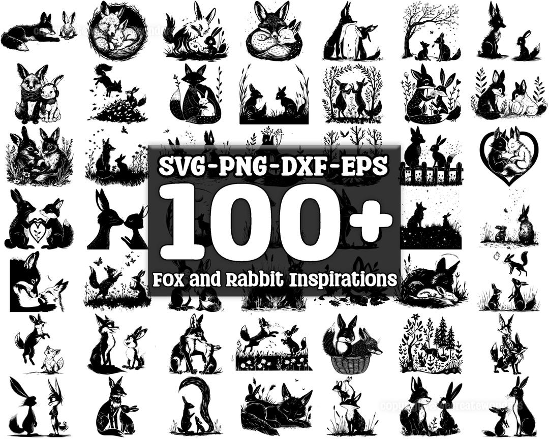 Fox and Rabbit Inspirations SVG Bundle, Set of 100, Instant Digital ...