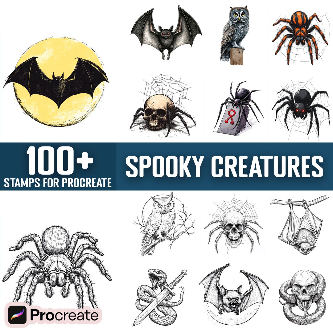 100+ Spooky Creatures Procreate Stamps, Brushes for Procreate, Instant ...