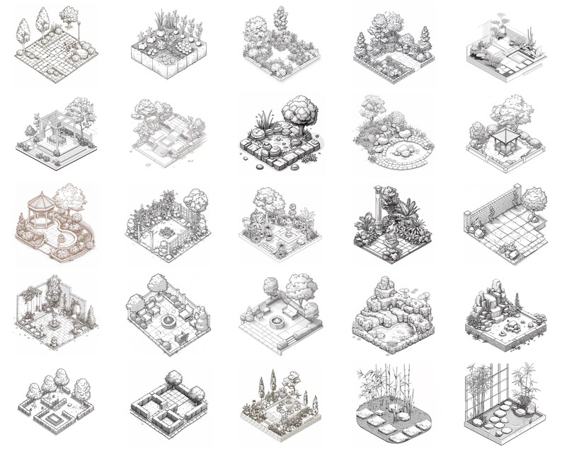 100+ Isometric Gardens Procreate Stamps, Brushes for Procreate, Instant ...