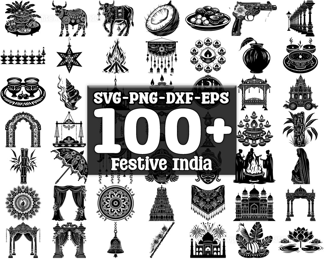Festive India SVG Bundle, Set of 100, Instant Digital Download, Png ...
