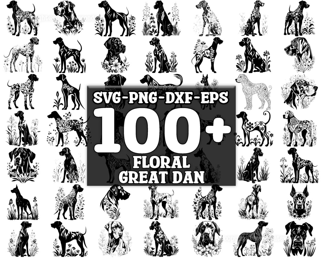 Floral Great Dane SVG Bundle, Set of 100, Instant Digital Download, Png ...