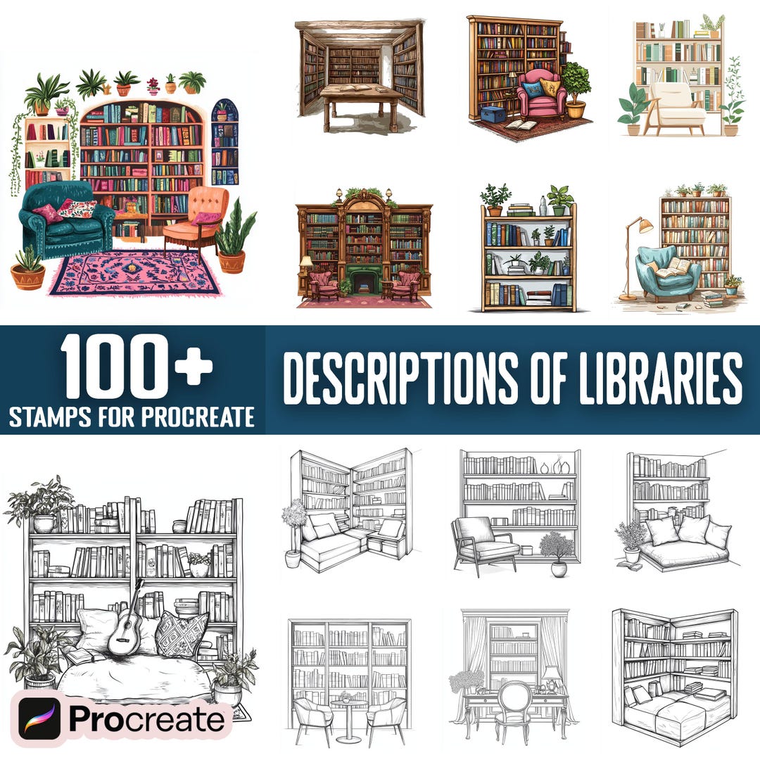 100+ Library Procreate Stamps, Brushes for Procreate, Instant Digital ...